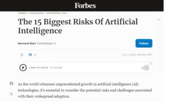 نمونه کار The 15 Biggest Risks of Artificial Intelligence