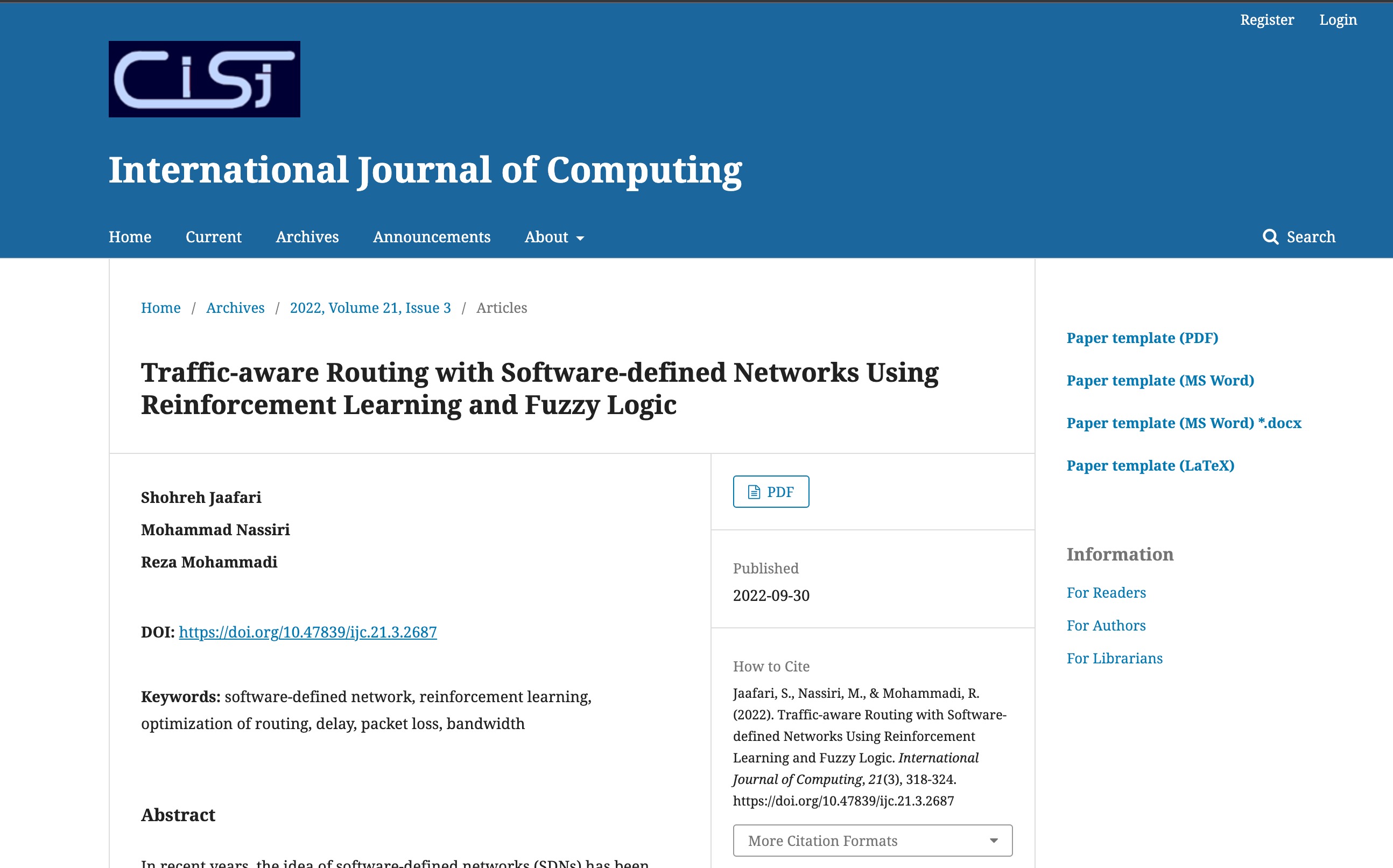 نمونه کار Traffic-aware Routing with Software-defined Networks Using Reinforcement Learning and ...