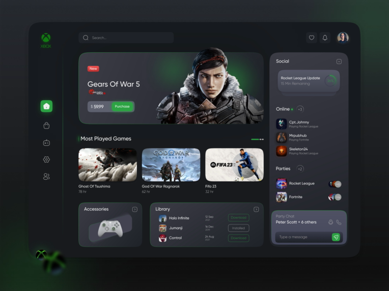 نمونه کار طراحی (UI/UX (XBox Gaming Dashboard redesign
