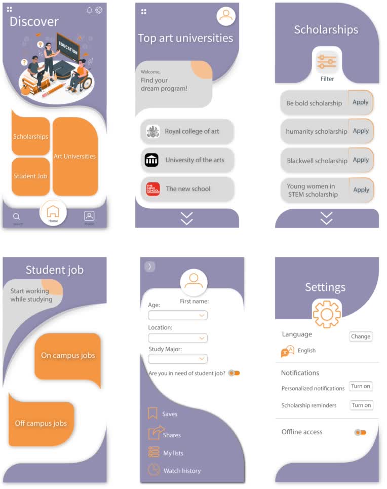 نمونه کار صفحات اصلی، پروفایل و ستینگ اپلیکیشن Ui Design