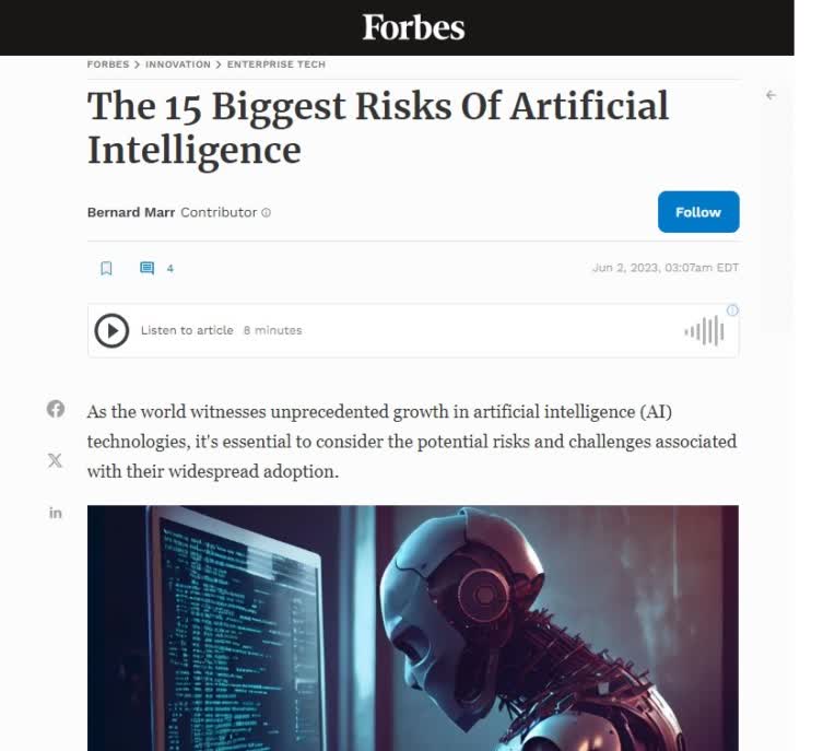 نمونه کار The 15 Biggest Risks of Artificial Intelligence