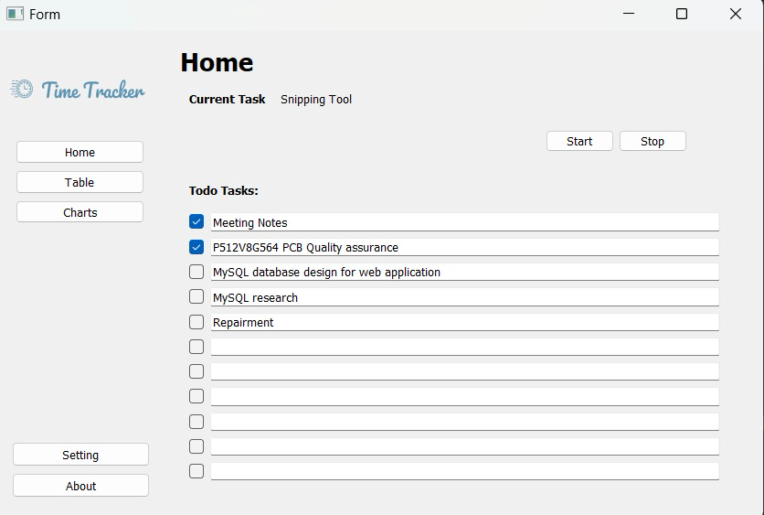 نمونه کار Time Tracker Application built with PyQt5